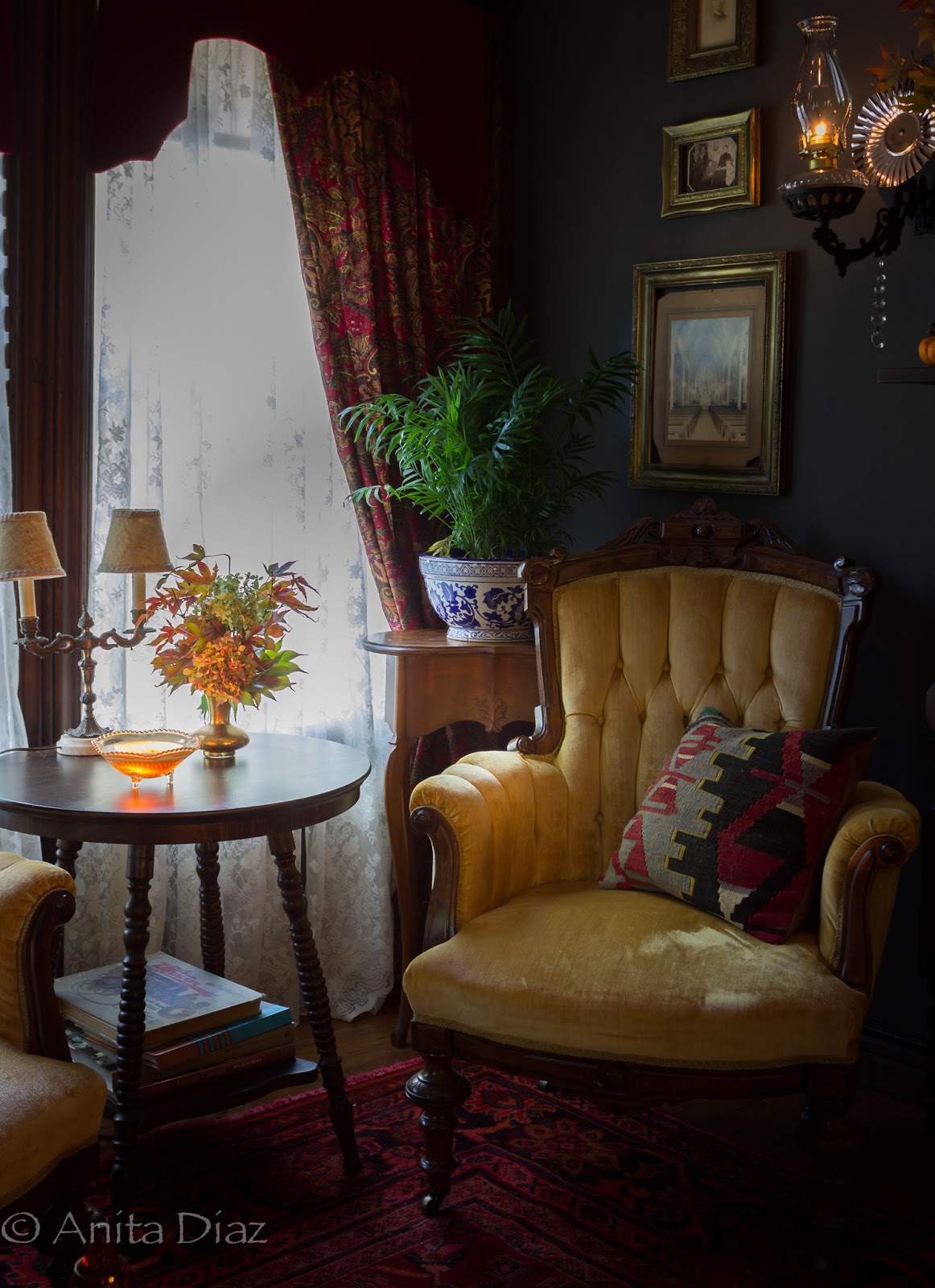 Fall in the Victorian-inspired parlor - Whispering Pines Homestead
