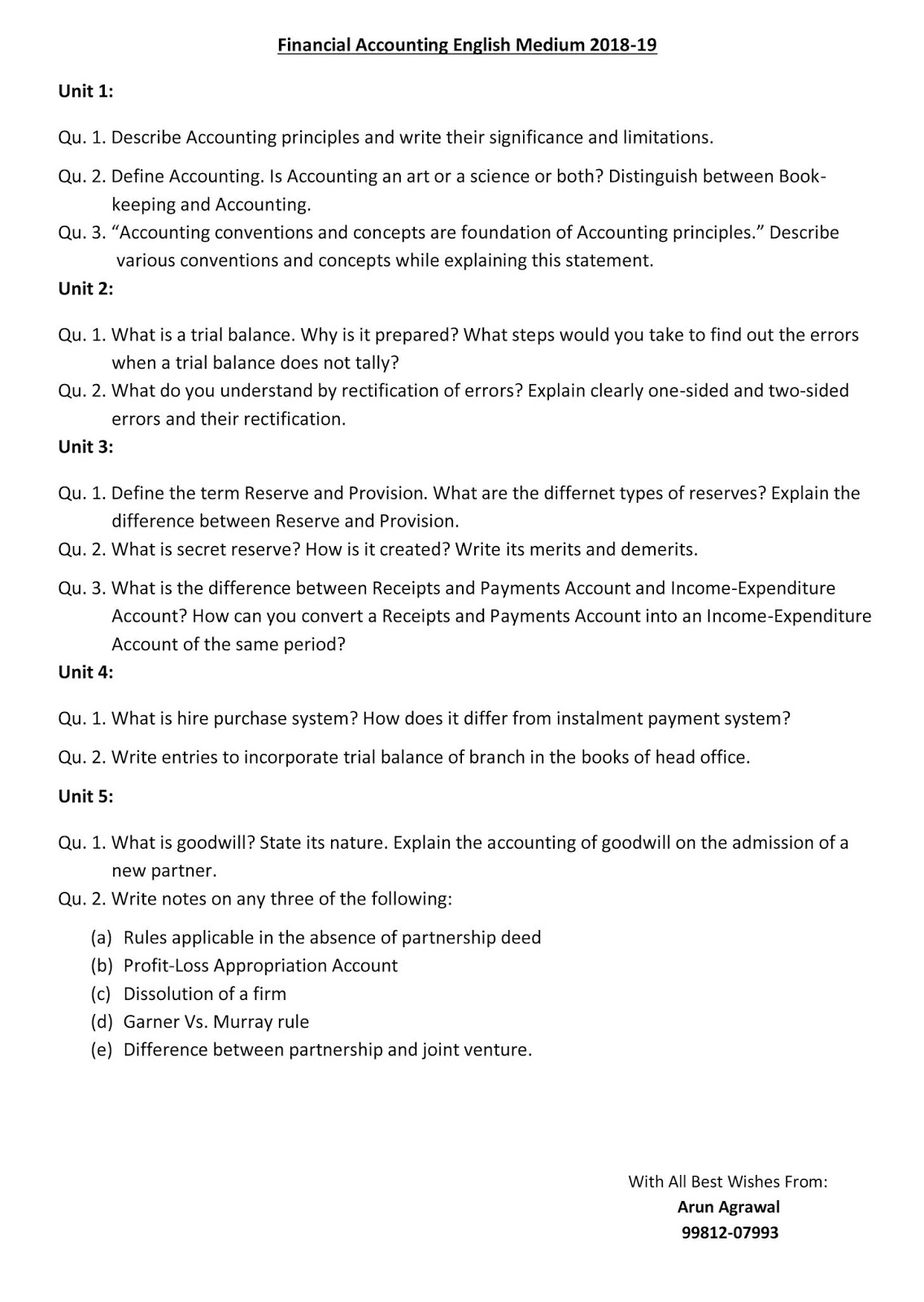 Guessing Questions B. Com. Part 1 English Medium