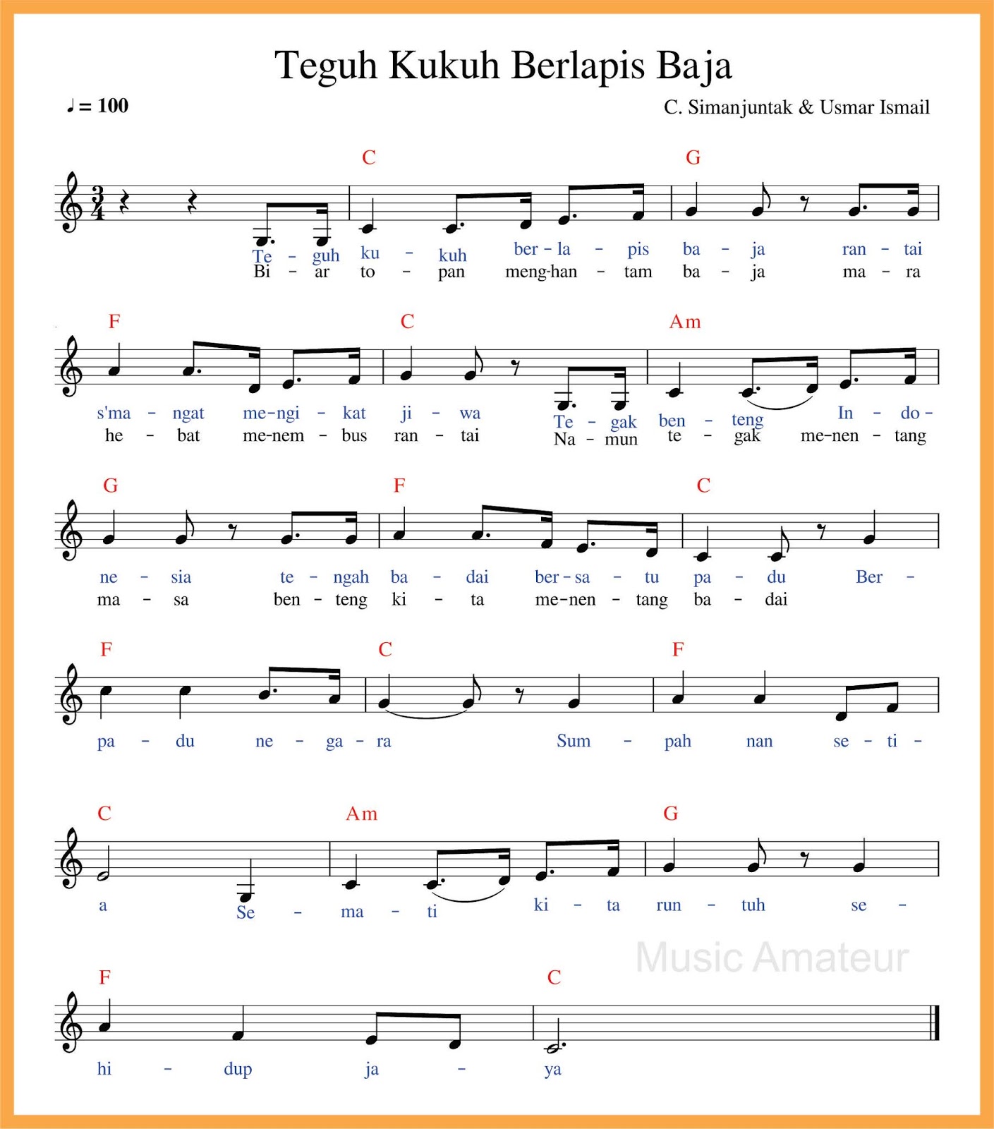 Not Angka Teguh Kukuh Berlapis Baja - SEPUTAR MUSIK