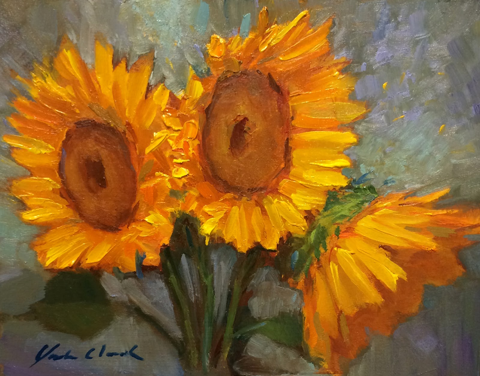 JustinClementsDailyPaintings: "Three Sunflowers" 6x8 Framed