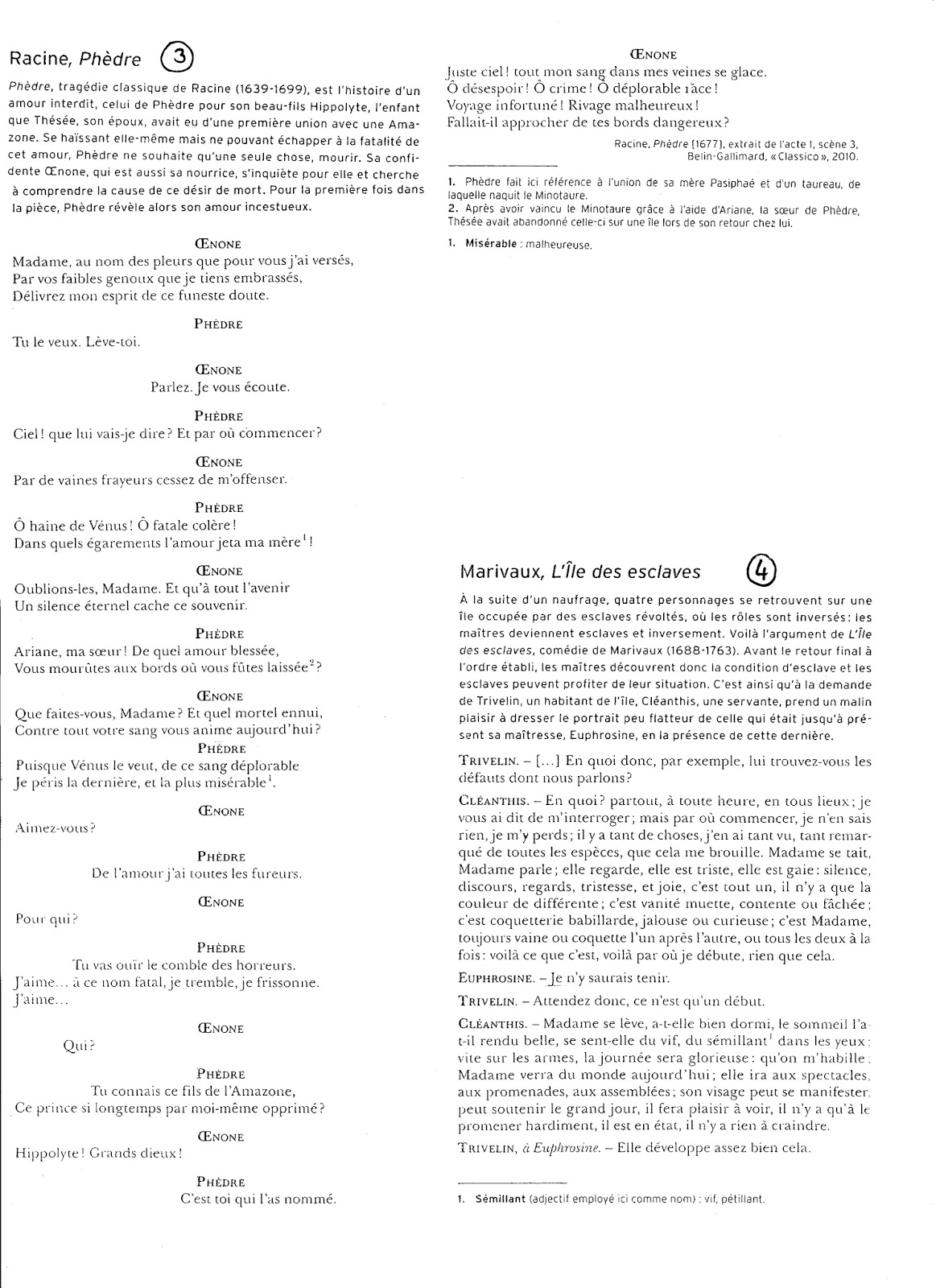 Cahier de Texte, Français: 1ères, Théâtre - Documents complémentaires