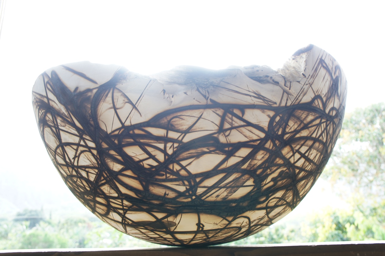 SCOTT NORWOOD FITZEL: Pyrography on bleached Madrona wood bowl