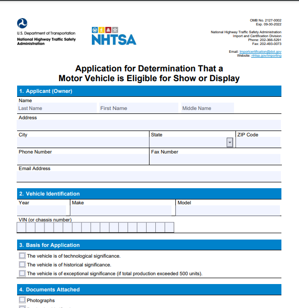 Show Or Display: Application for Determination That a Motor Vehicle is ...