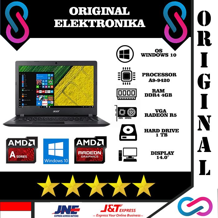 LAPTOP GAMING PREMIUM ACER AMD A9-9420 RAM 4GB HARD DISK 1TB RADEON R5 ...