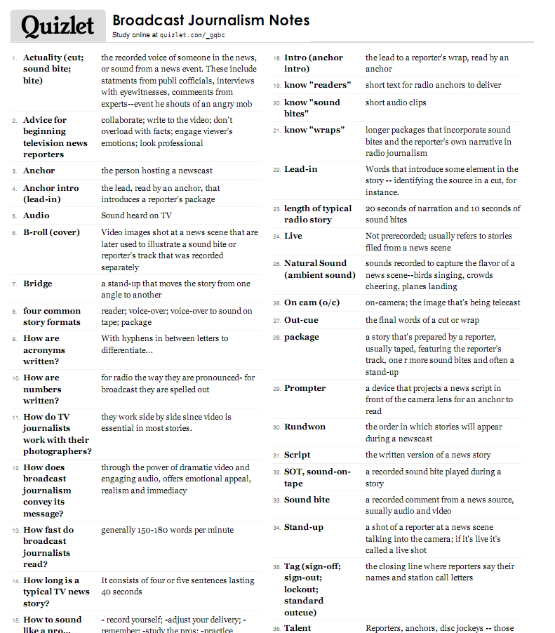 Broadcast Journalism Portfolio: Notes