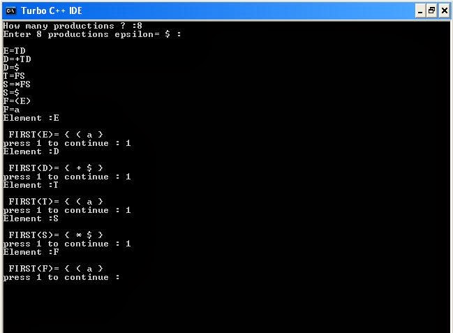 Crazy Web App Developer: FIRST SET of a Given Grammar using C program