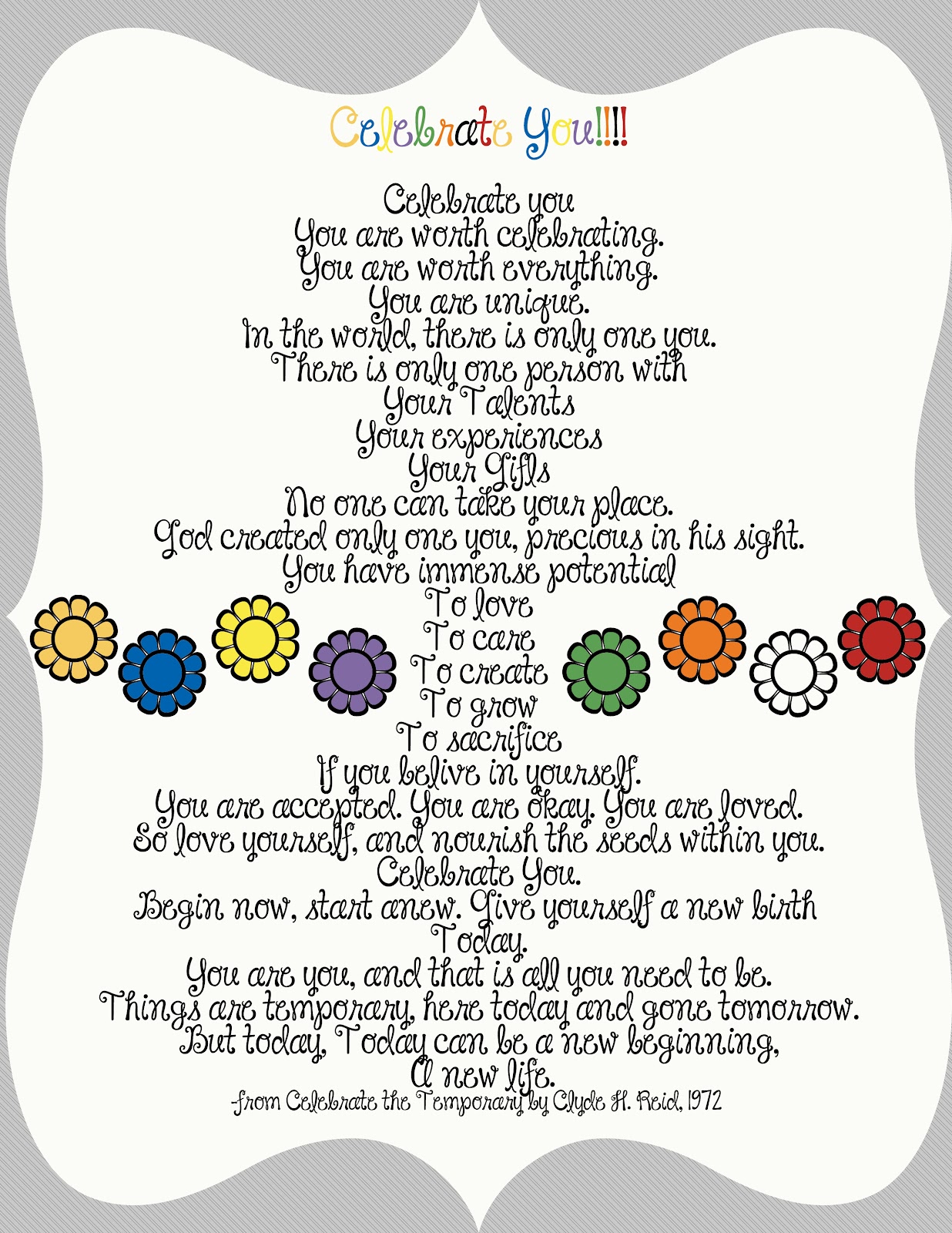 Autumn-Bennett: Celebrate You Poem Printable