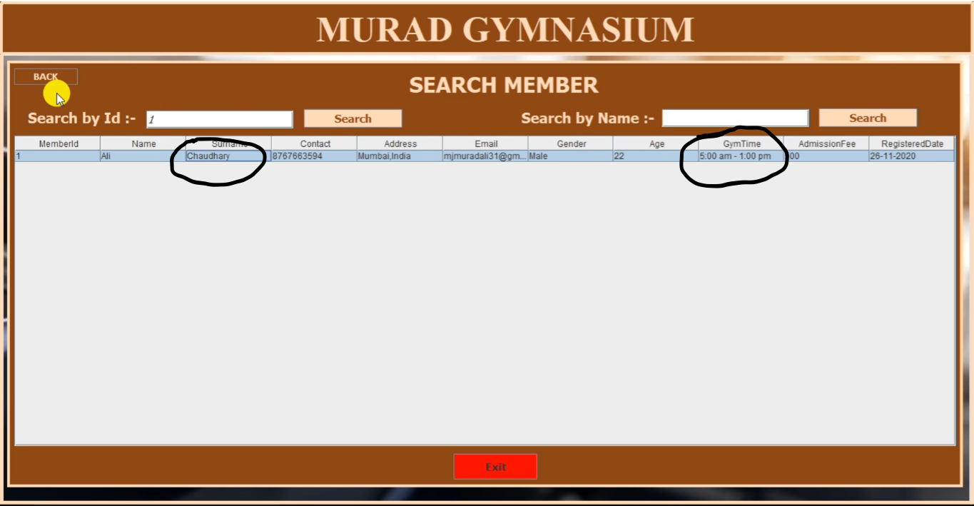 Gym Management System Project using Java and MySQL