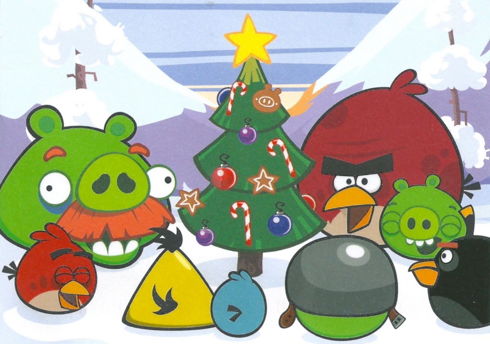 My Favorite Postcards: Angry Birds and Pigs Celebrating Christmas Together