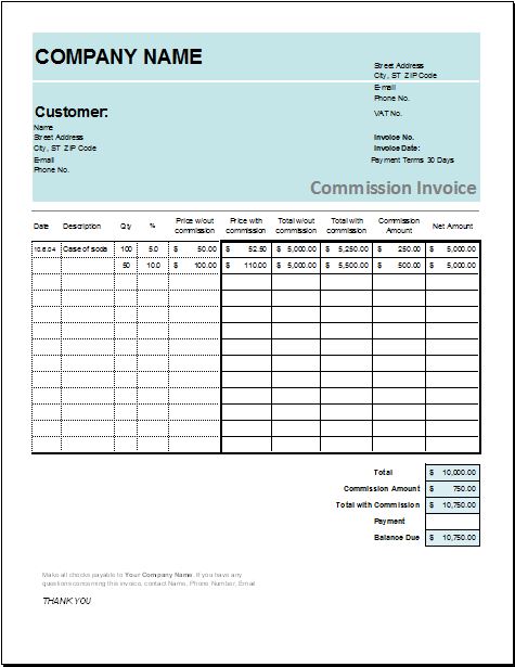 Commission Invoice Format - Invoice Template