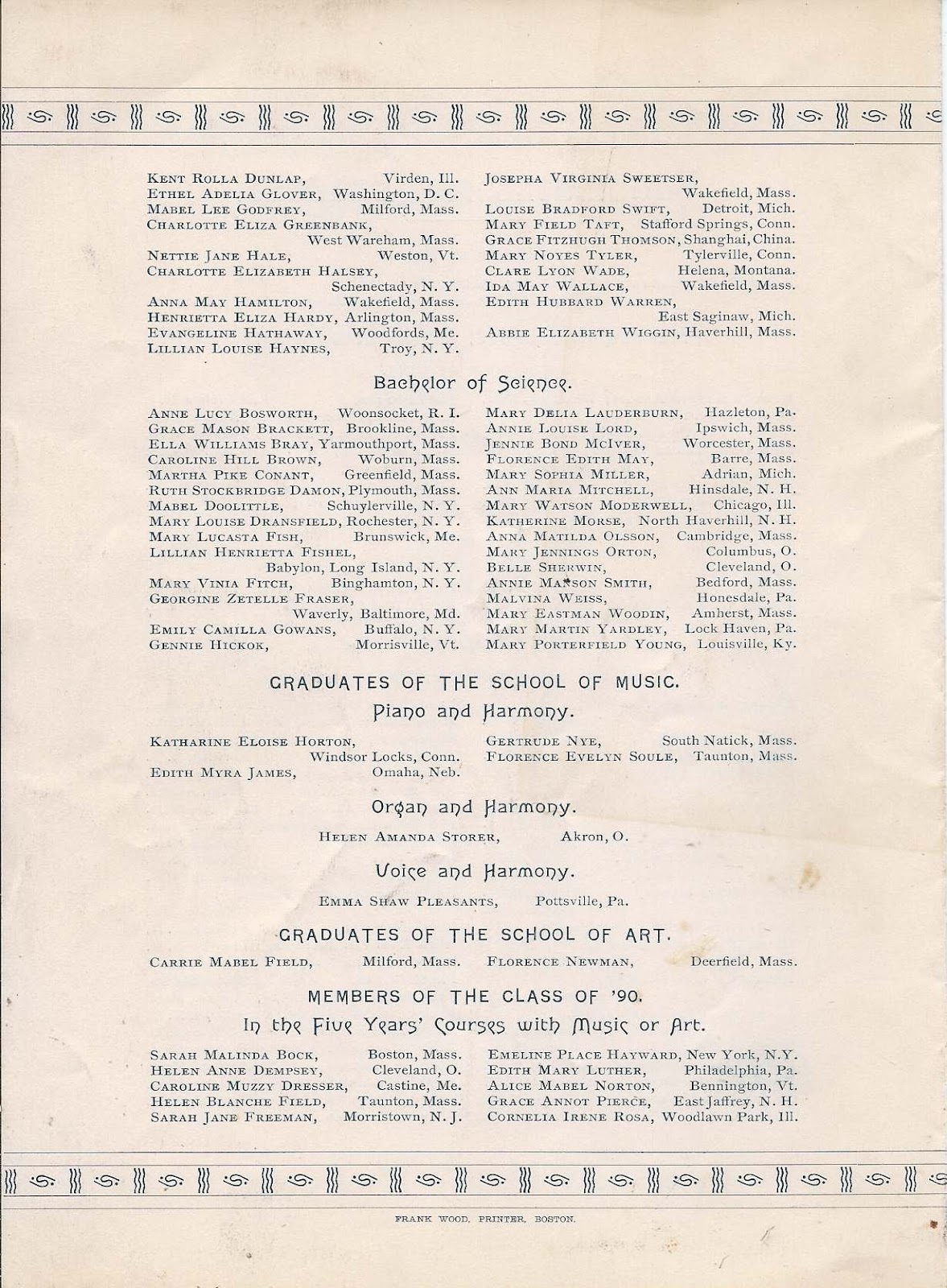 Heirlooms Reunited: 1890 Commencement Program of Wellesley College ...