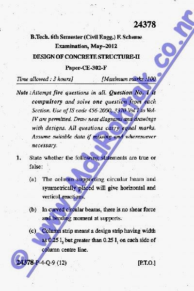 Design of Concrete Structures 2 - May 2012 - BTech Civil Engineering ...