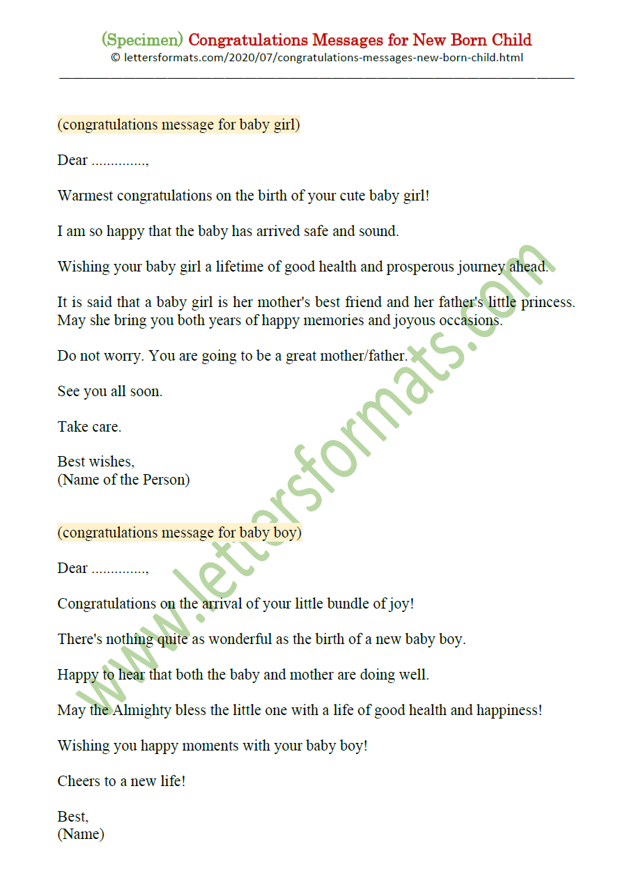 Sample Congratulations Messages for Newborn Baby Boy Girl