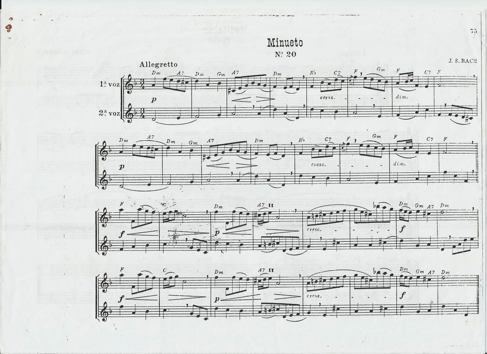 Flautas & Partituras: Minueto n° 20 (J. S. Bach) partitura