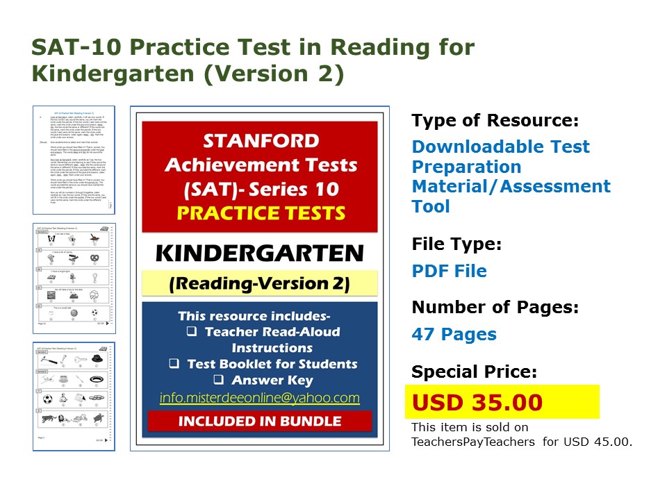 ONLINE SAT-10 Practice Tests for KG, Grade 1, and Grade 2: SAT-10 ...