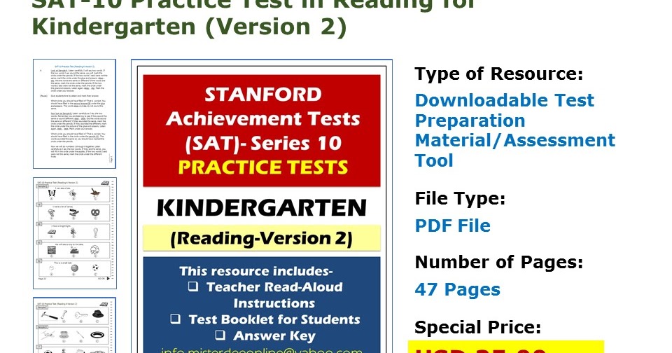 ONLINE SAT-10 Practice Tests for KG, Grade 1, and Grade 2: SAT-10 ...