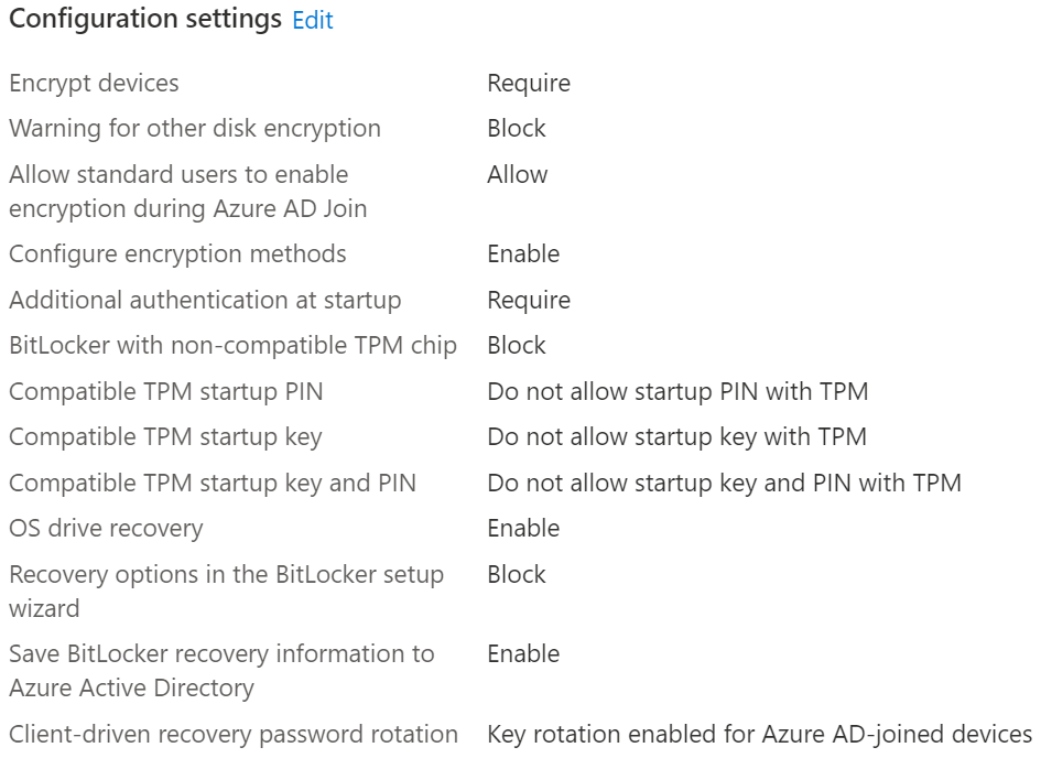 Device Encryption Settings