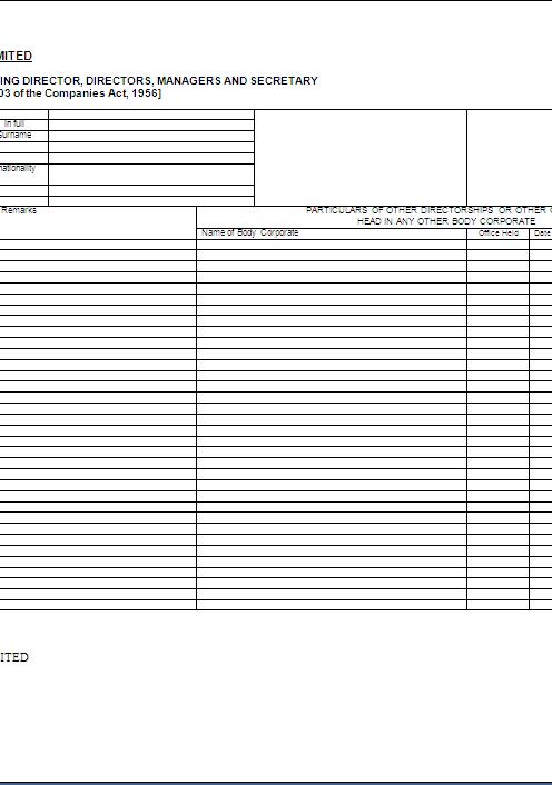 Register of Directors - Section 303 of the Companies Act 1956 in Word ...