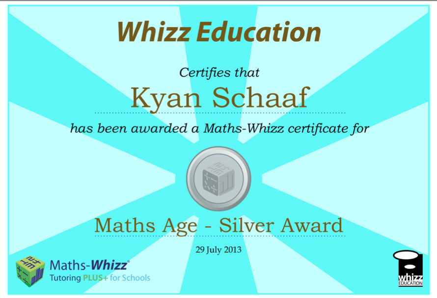 Kyan: Math Whizz Certificate