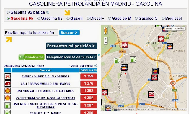 Gasolineras y precios de la gasolina en Las Tablas, Sanchinarro y ...