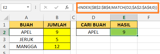 Penggunaan Rumus Match dan Index Di Excel