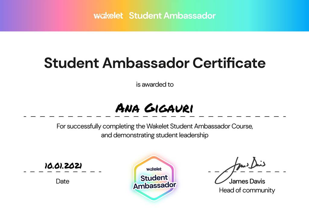 ირმა კურტანიძის პორტფოლიო: Wakelet Student Ambassador Program