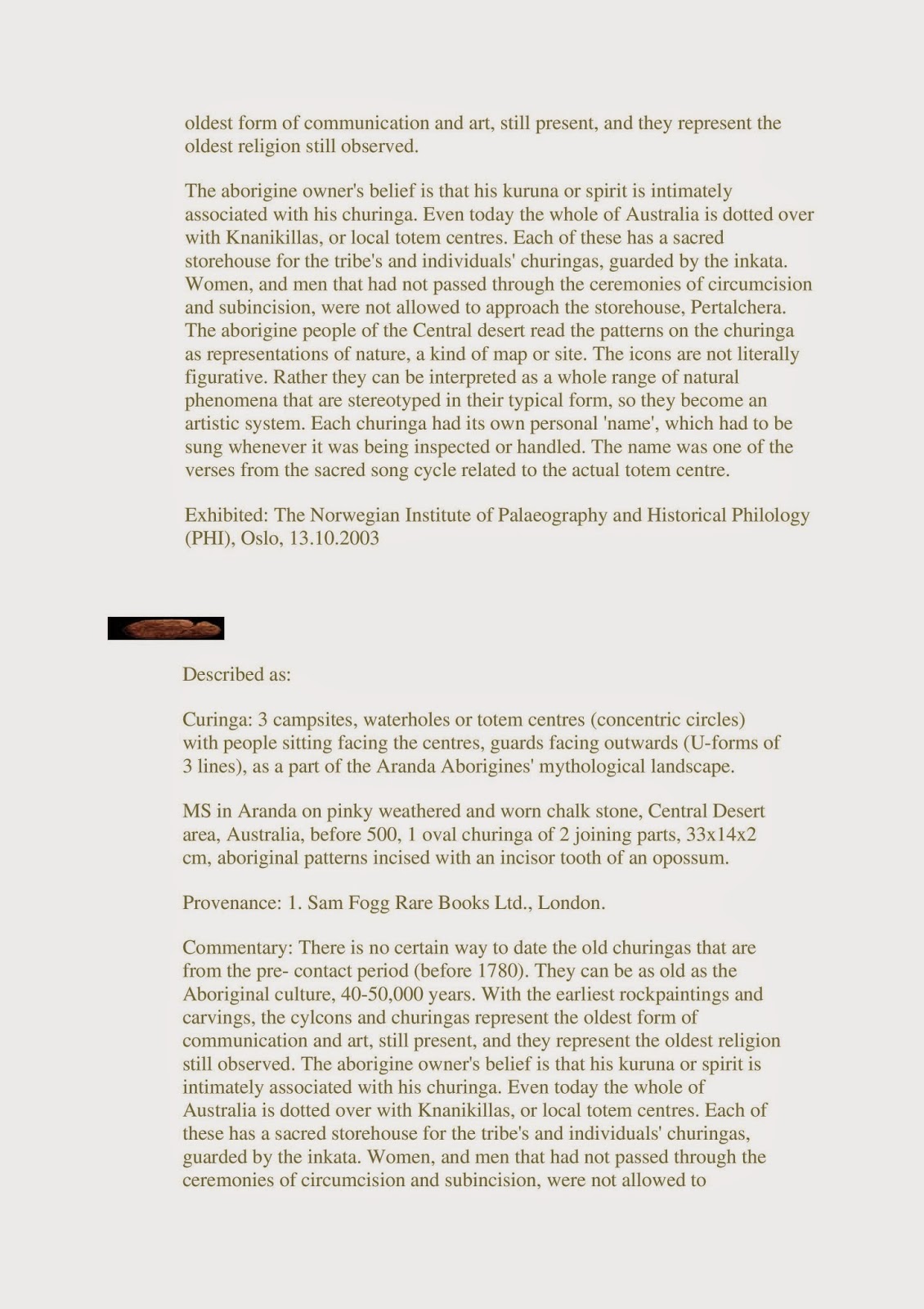 Trivial Art Tribal Art = TA-TA : The Churinga or Tjurunga docs Part 1 ...