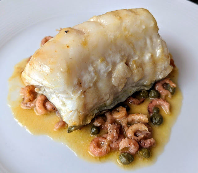 Roast Ling with shrimp and lemon caper butter - Kitchen Exile