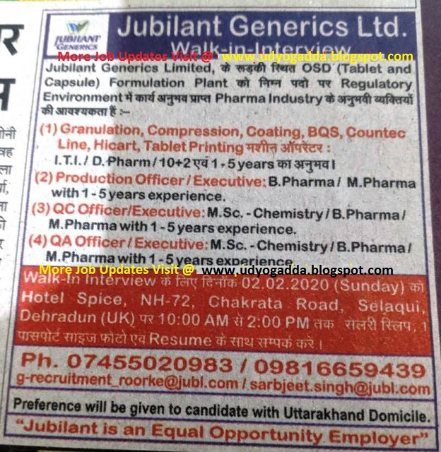 UDYOG ADDA: JUBILANT GENERICS LTD OSD TABLET & CAPSULE WALK IN ...