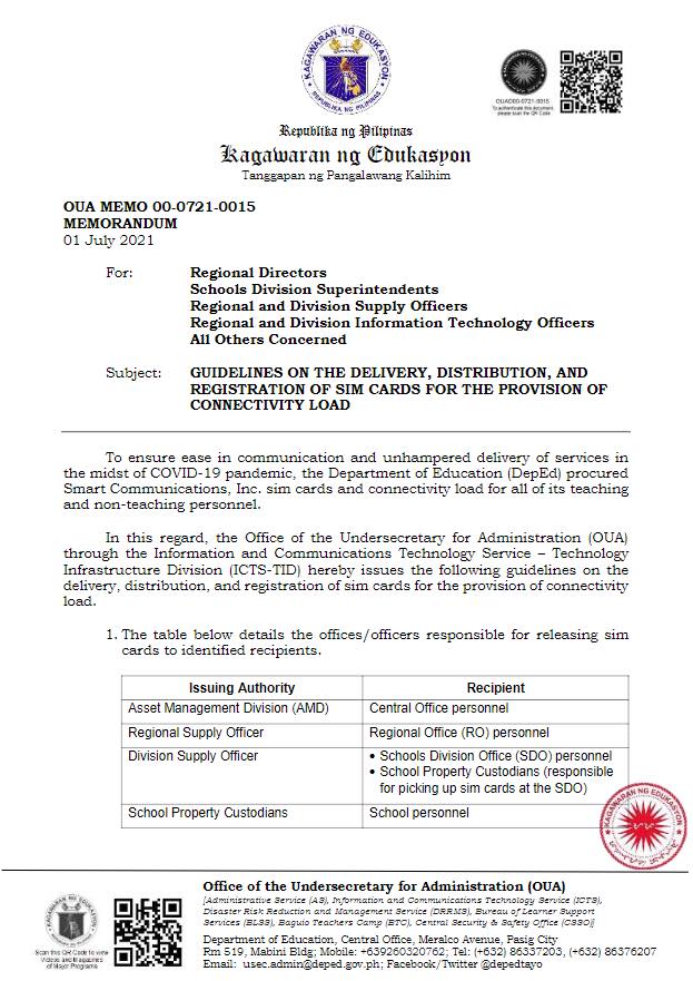 OUA MEMO 00-0721-0015 MEMORANDUM GUIDELINES ON THE DELIVERY ...