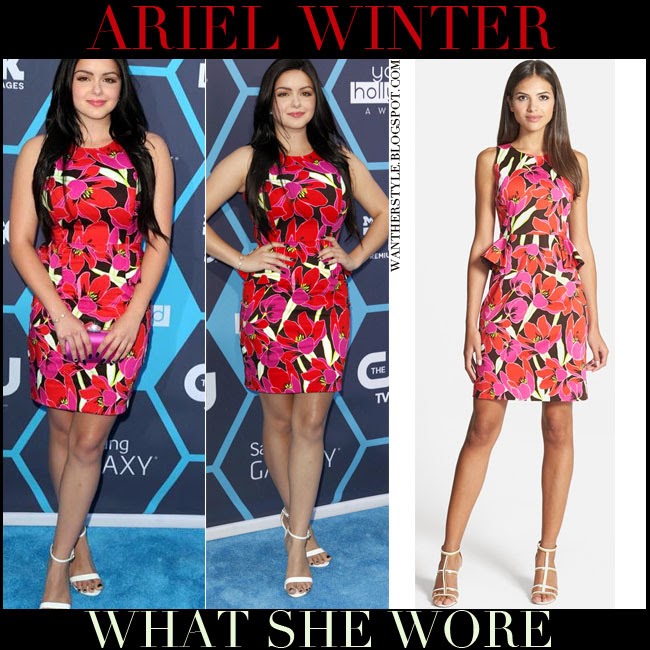 WHAT SHE WORE: Ariel Winter in red floral tropical print peplum dress ...