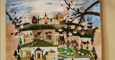 Panel patchwork wall with house