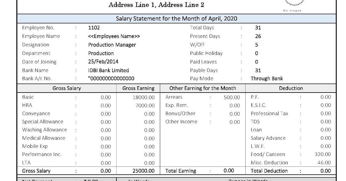 Salary Slip Format in MS Excel and PDF - UTKARSH TECH EDUCATION
