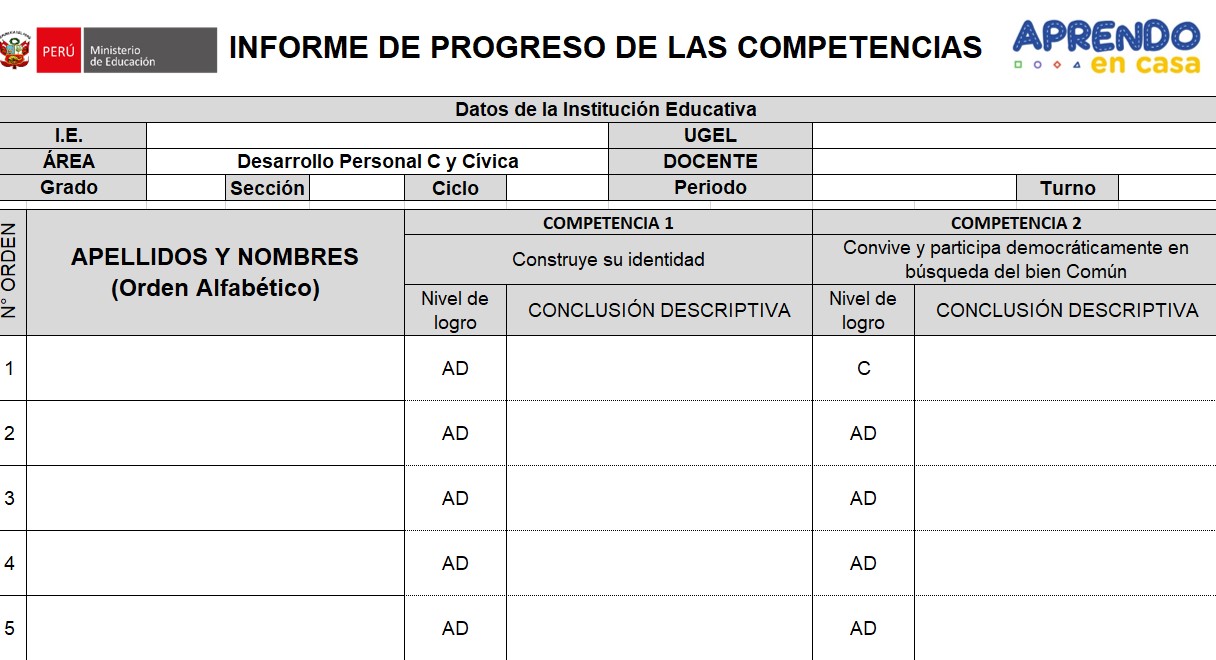 Registro de Progreso de las competencias 2020 (RVM 094-2020-MINEDU ...