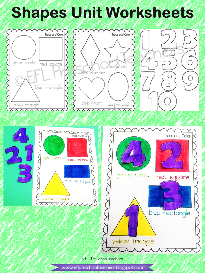 ESL/EFL Preschool Teachers: Shapes Theme Worksheets for Kindergarten ESL
