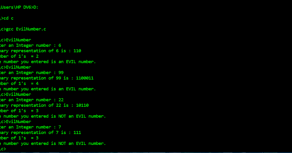 C program to check whether the entered number is Evil number or not.