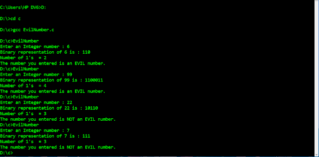 C program to check whether the entered number is Evil number or not.