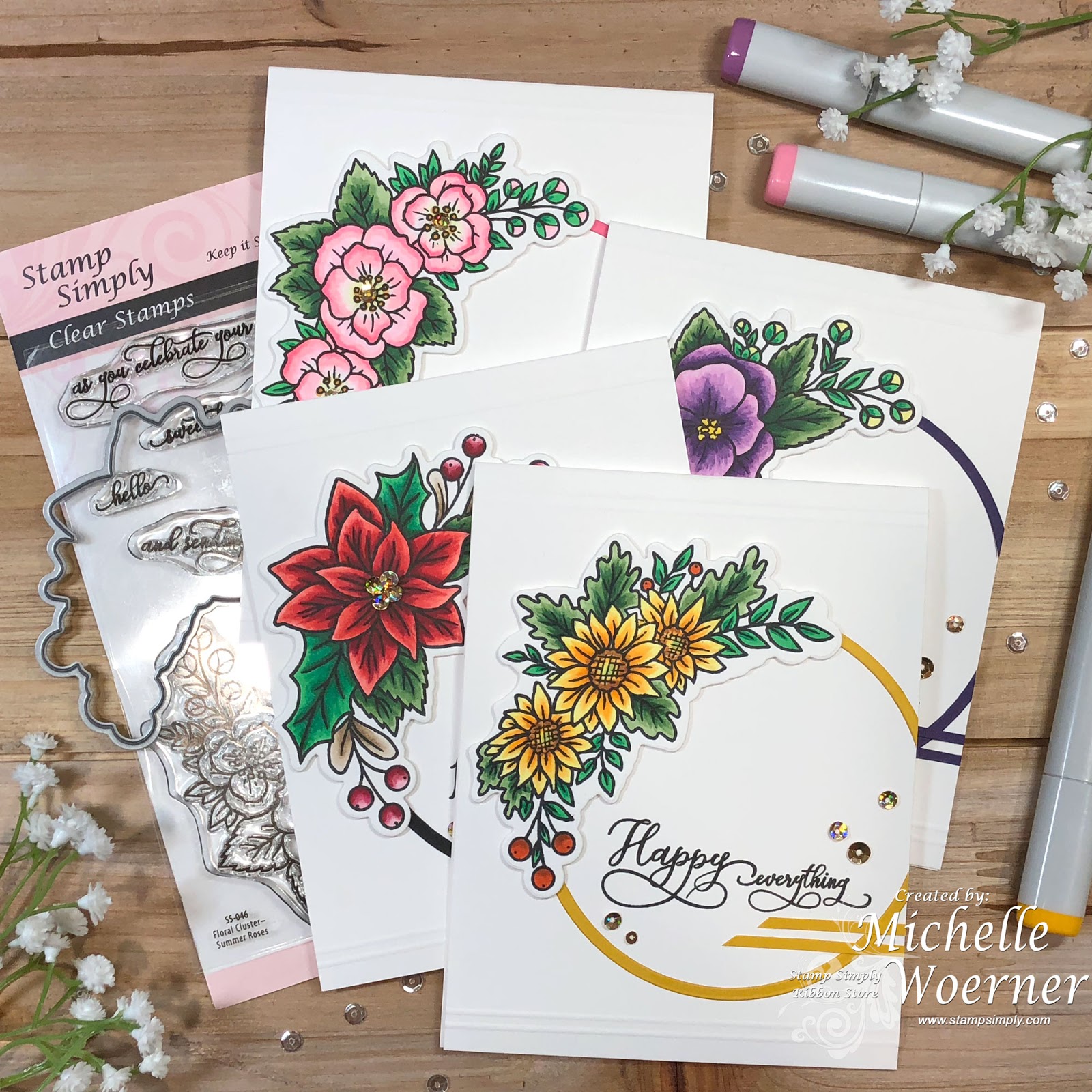 Stop and Stamp the roses: Floral cluster note card set