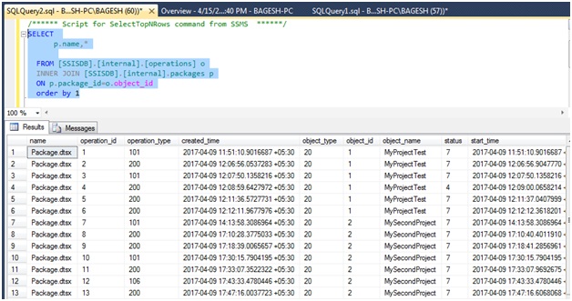 Microsoft Business Intelligence: Operations table in SSISDB