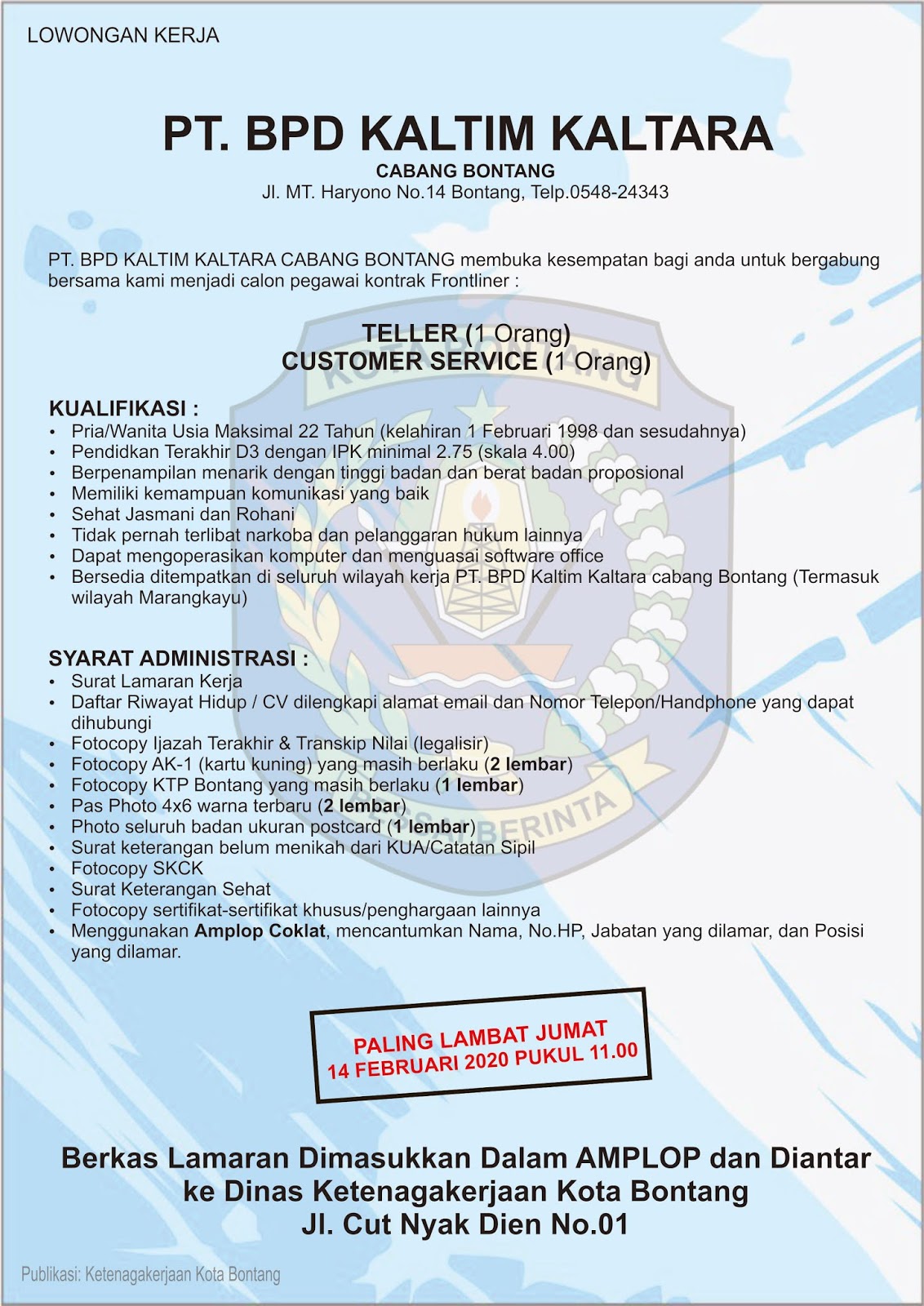 Lowongan Kerja Bontang : LOWONGAN KERJA : PT. BPD KALTIM KALTARA CABANG ...