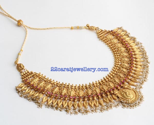 Gold Antique Long Chain Designs with Pearls - Jewellery Designs