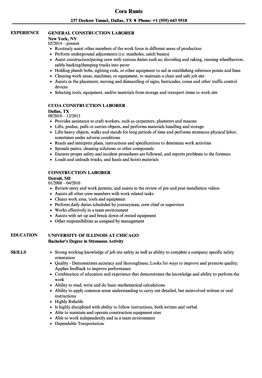 Construction Worker Resume Objective ~ Resume Letter