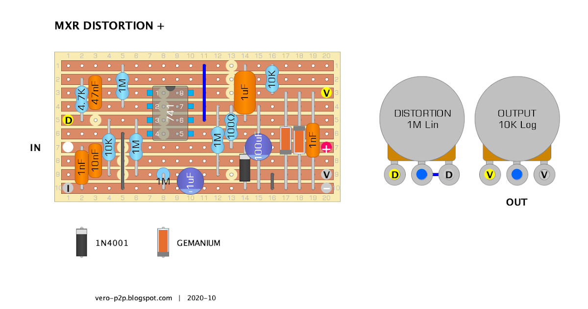 MXR: Distortion +, Vero Layout | Guitar Effects - Vero - Point to Point ...