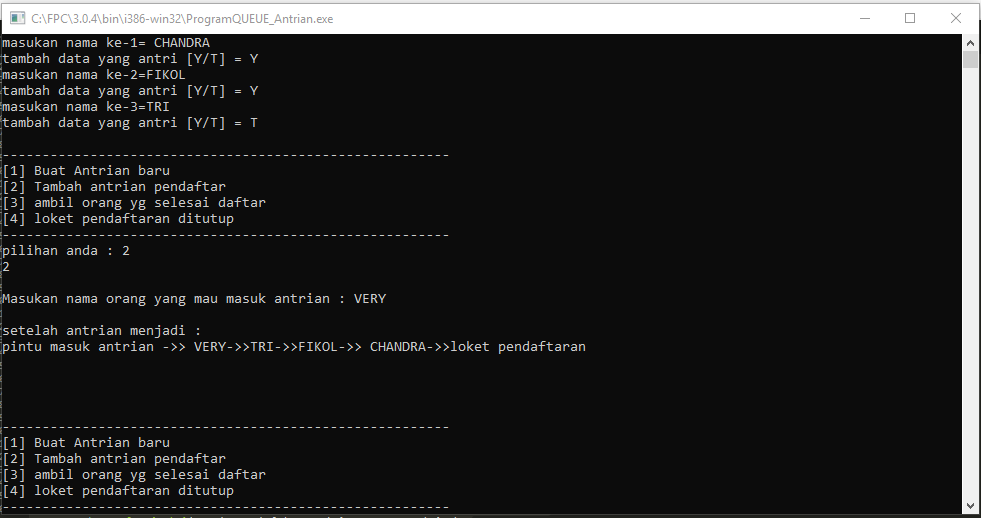 Program Queue atau Antrian Pascal