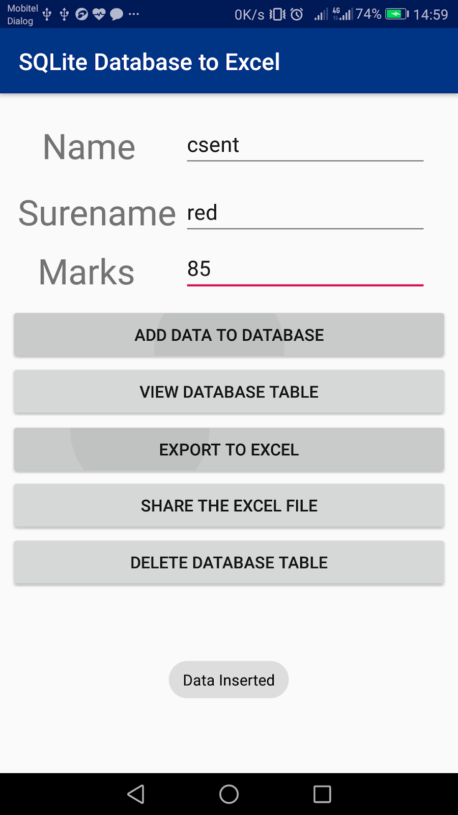 SQLite Database export to Excel file Tutorial