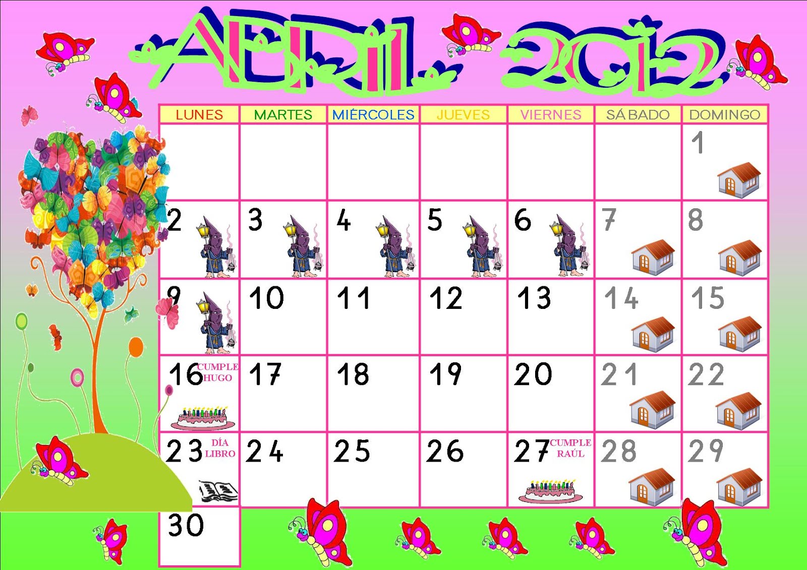 Cole de colores: CALENDARIO ABRIL 2012