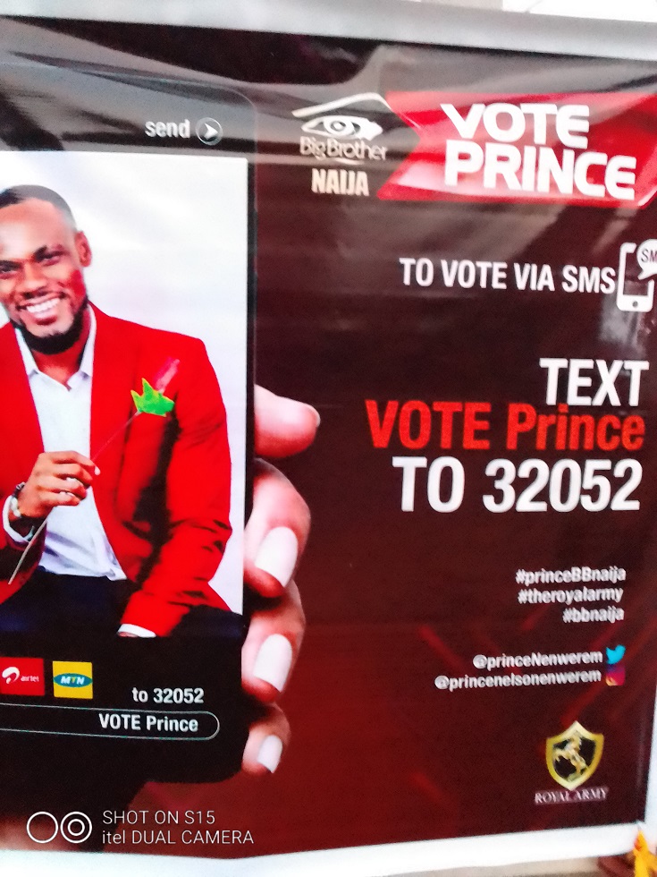 BBN housemate Prince flex banner seen at Ikenegbu