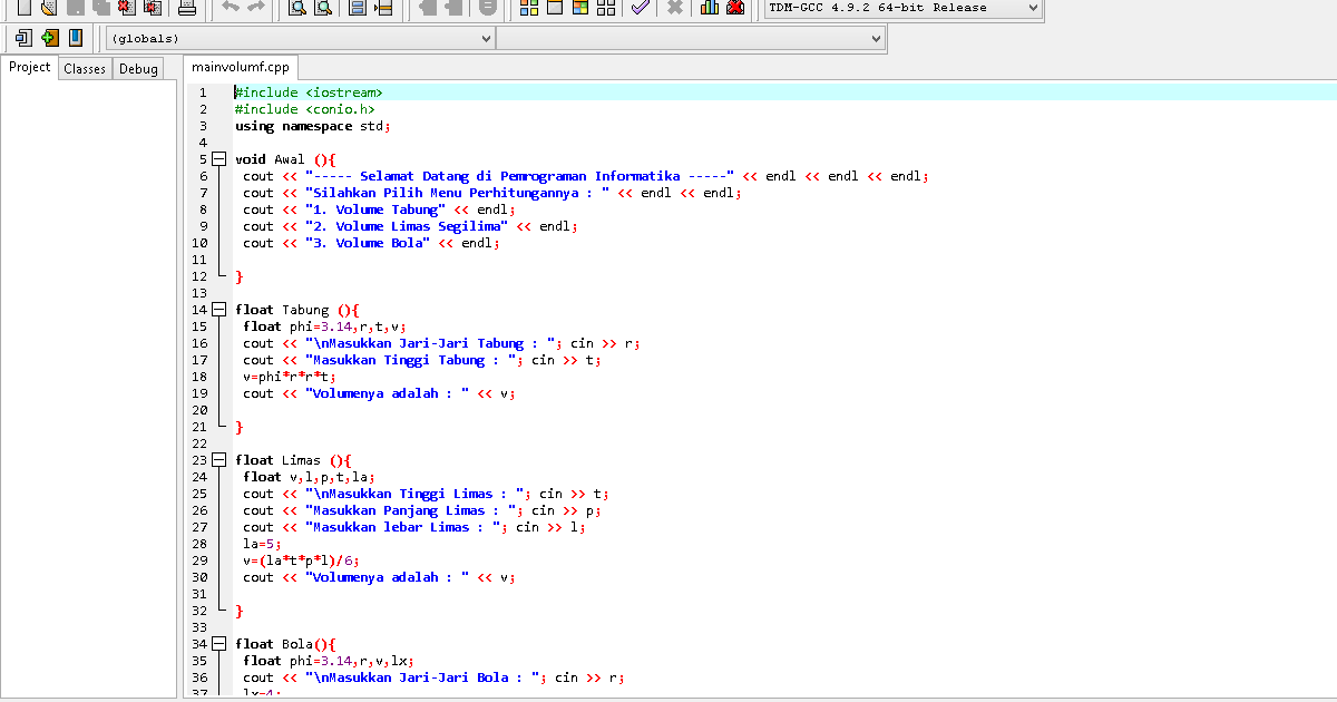 Coding C++, Penggunaan Function Void dalam Program Perhitungan Volume ...
