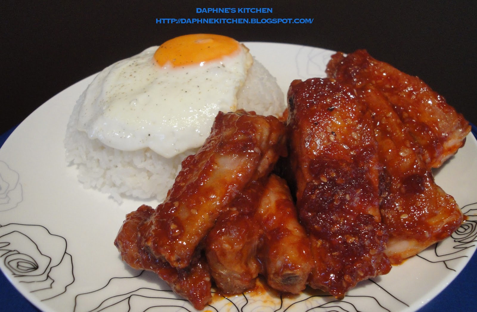 Daphne's Kitchen: BBQ Pork Ribs with Rice and Sunny Egg