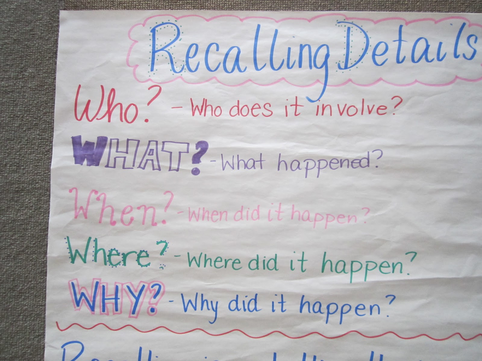 Miss A's Class Ideas: Recalling Details (The 5 W's)